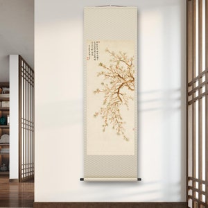 Peach Blossoms, Minimal Boneless Tree Flower Painting Print, Vertical ...