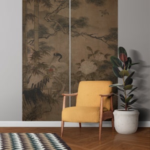 Japanese Art, Set of 2, Bird-and-flower Painting, Japanese Red Crowned ...