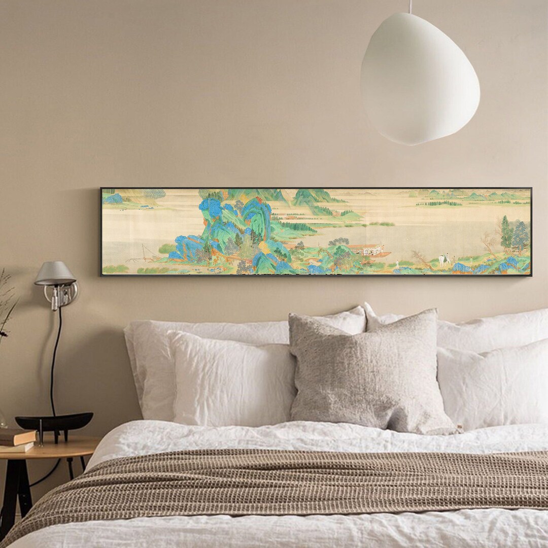 Blue-green Shan Shui Long Scroll, Panorama Horizontal Narrow Chinese ...