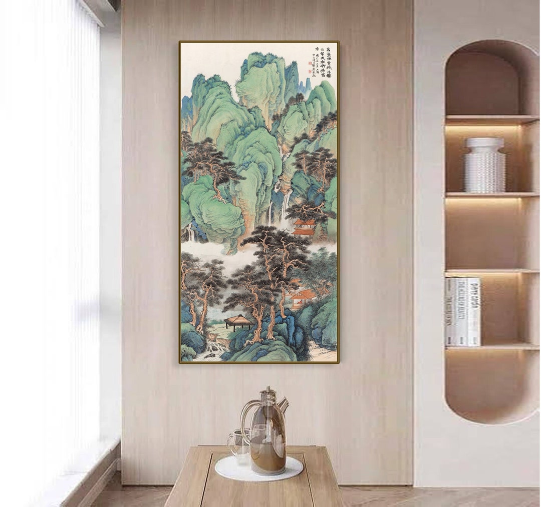 Blue-green Shan Shui Painting Art Replica, Chinese Mountains and ...