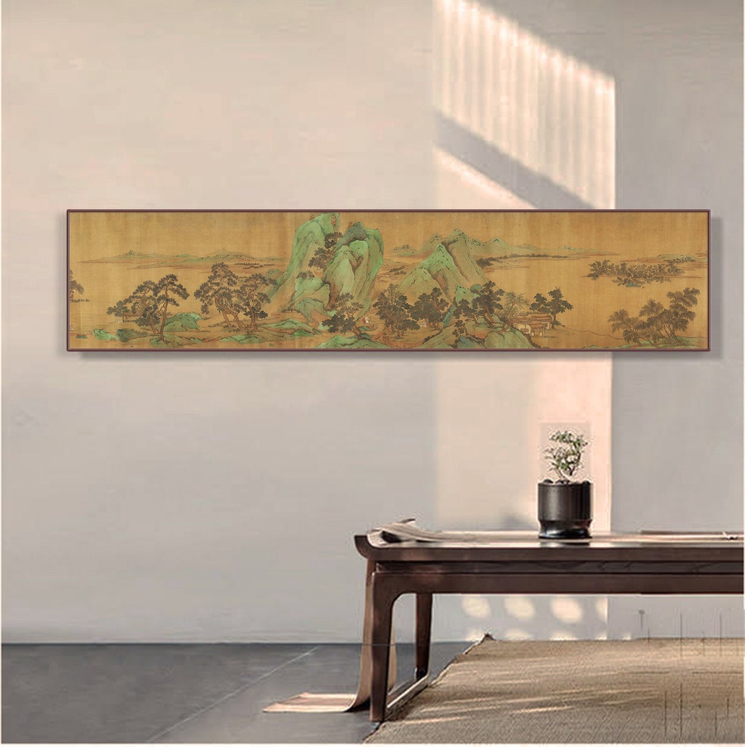 Horizontal Narrow Antique Mountain Landscape Painting Replica, Chinese ...