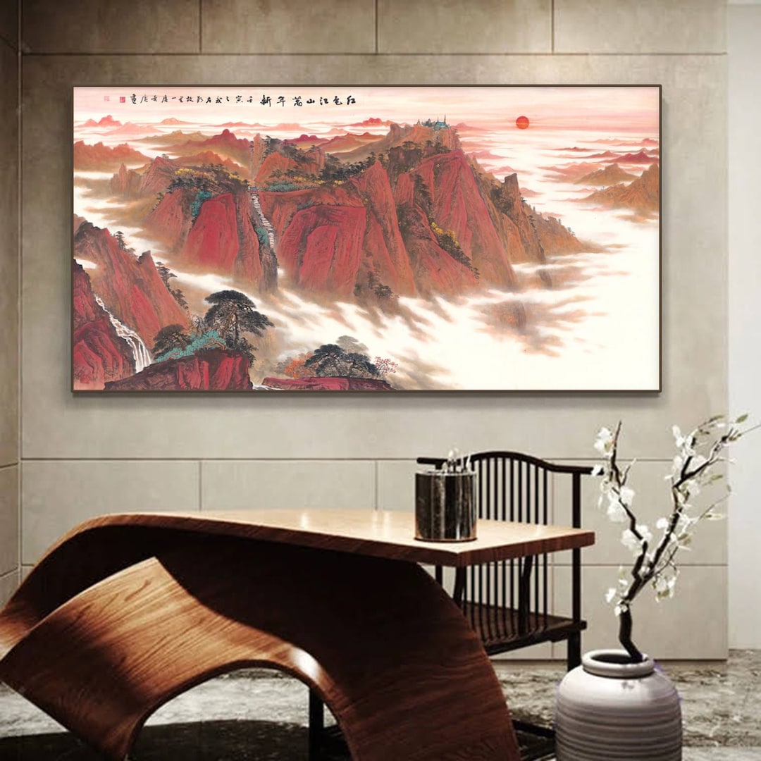 Red Terrain Lasting New, Tallest Peak Mount Tai Painting, Extra Large ...