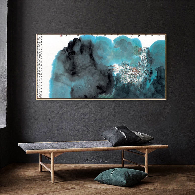 Horizontal Abstract Landscape Painting Ink Brush Mountain - Etsy