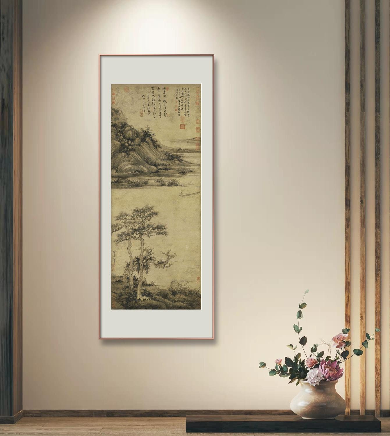 Antique Chinese Brush Painting Xuan Paper Print, 1271 - 1368, 元 吴镇 洞庭渔隐 ...