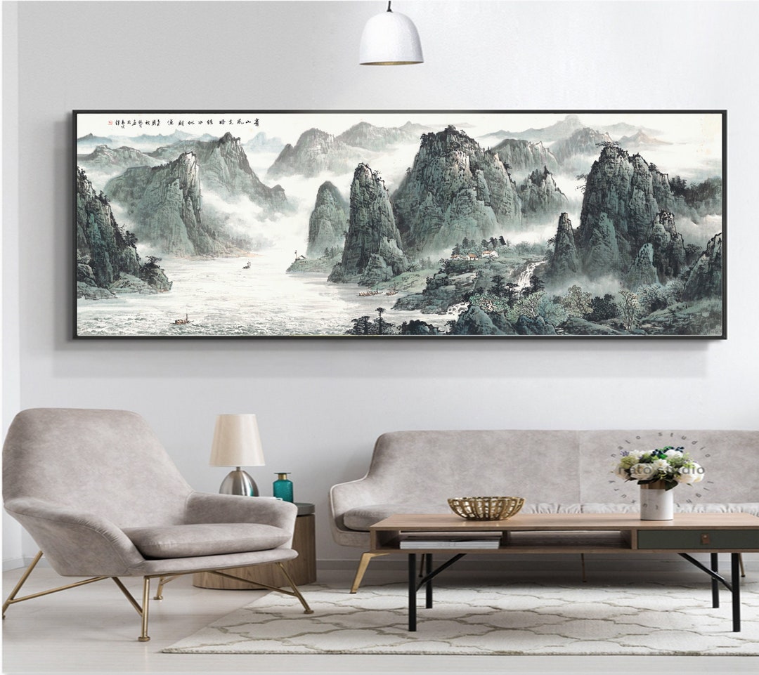 Extra Large Horizontal Shan Shui Painting, Guilin Lijiang River Brush ...