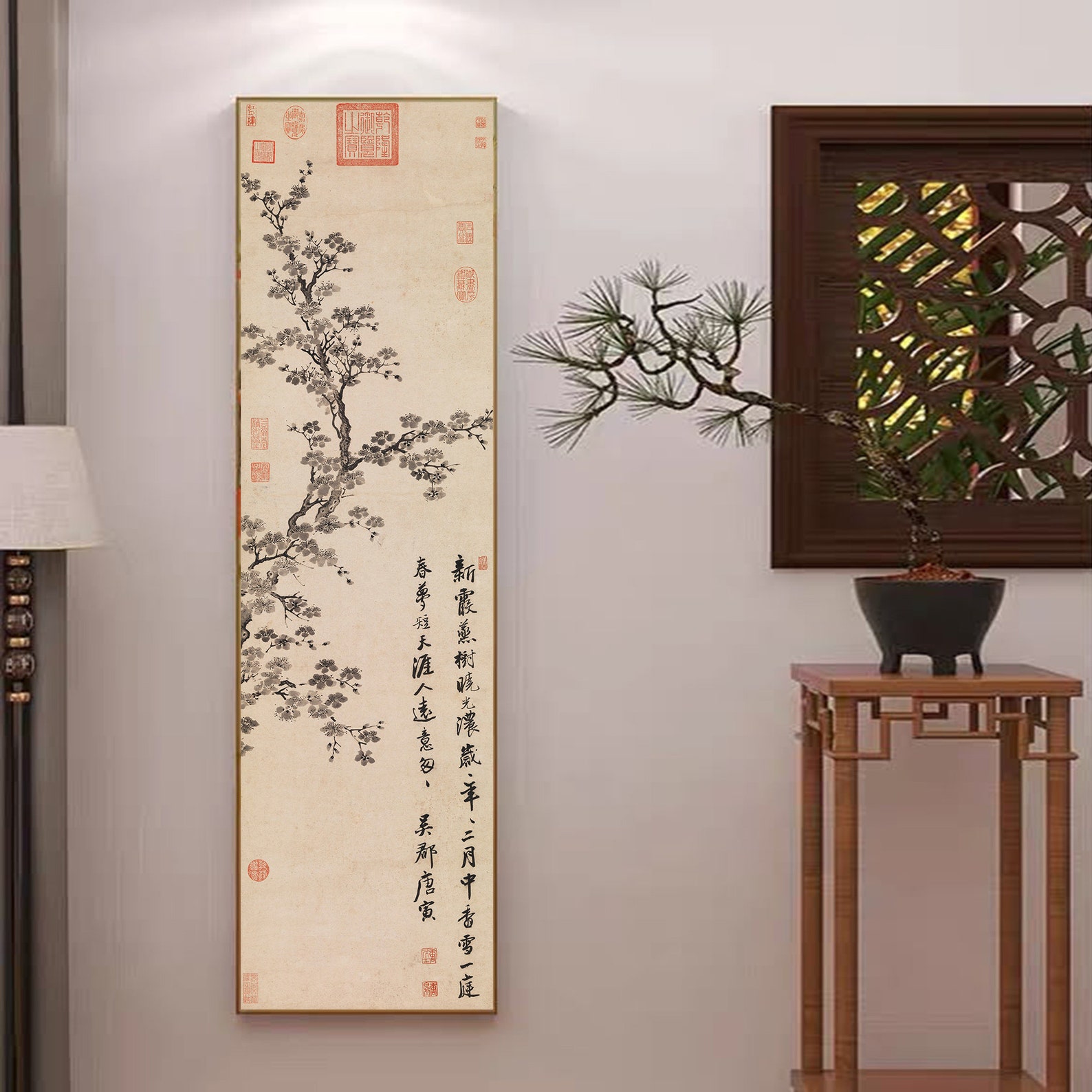 Apricot Blossoms, Minimal Xieyi Tree Flower Painting, Vertical Chinese ...