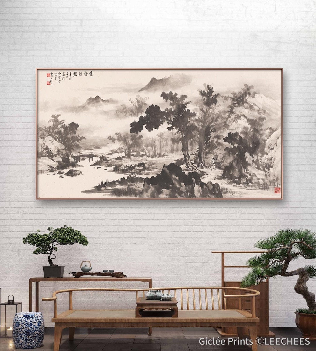 Chinese Ink and Wash Landscape Painting, Fine Art Print, Horizontal ...