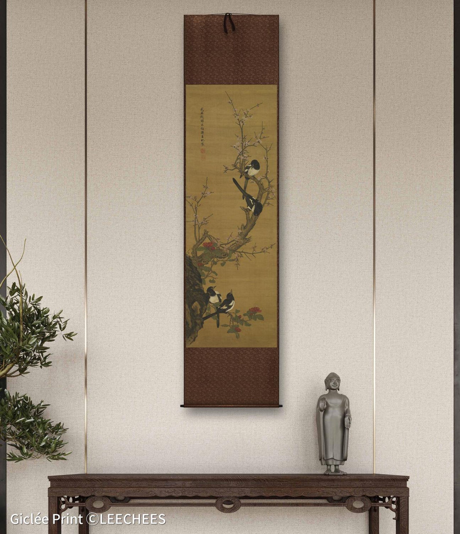 Four Magpies in Early Spring, Vintage Retro Chinese Wall Hanging ...