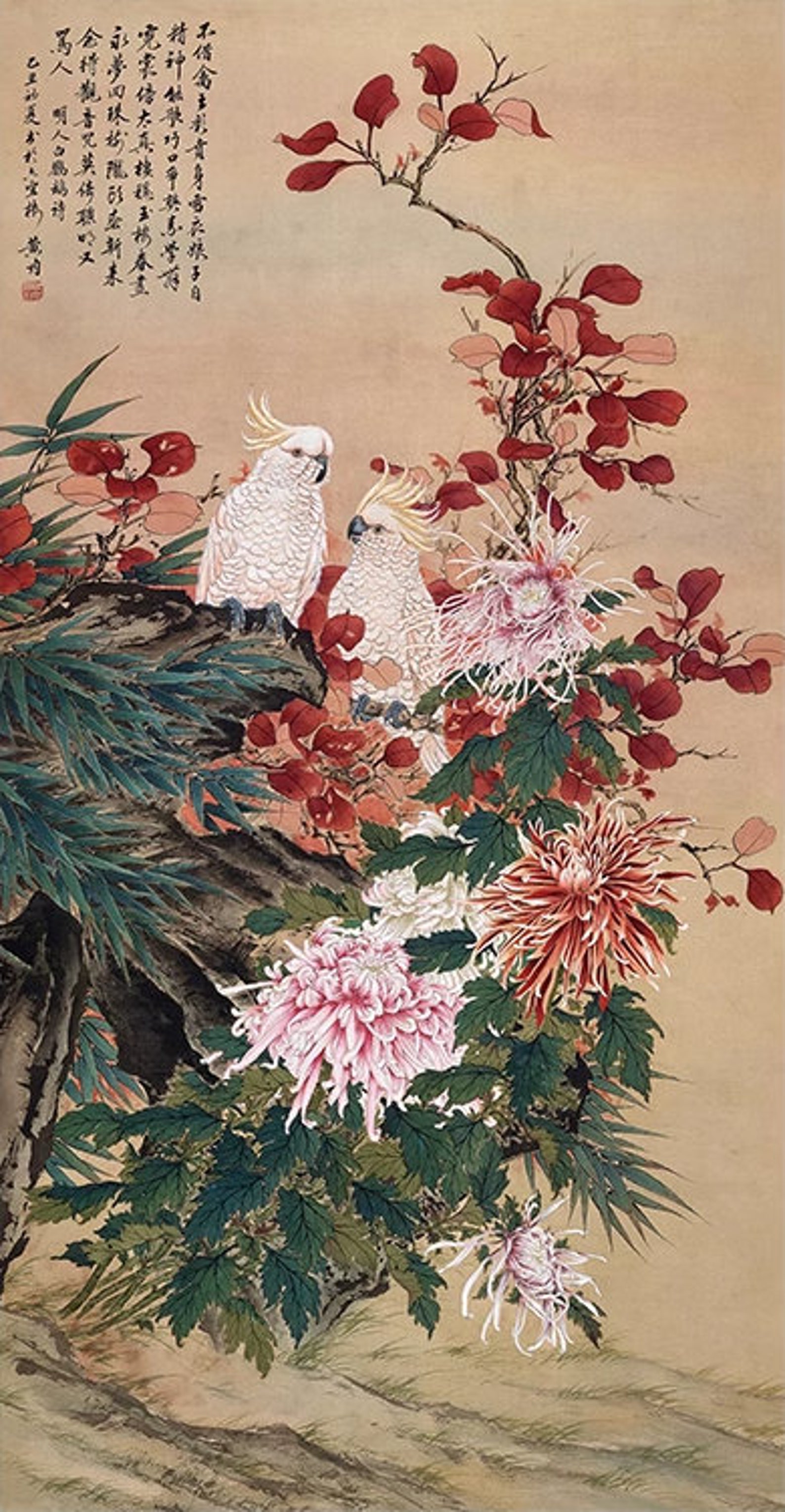 Snow-clad Ladies, White Parrots, Chrysanthemum Blossoms, Red Leaves ...