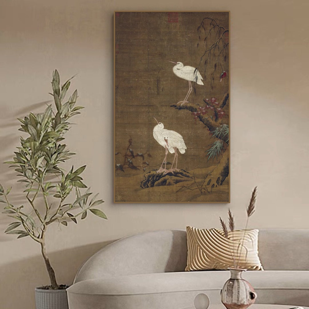 Three White Elves, the Little Egrets, Antique Taste Bird and Flower ...