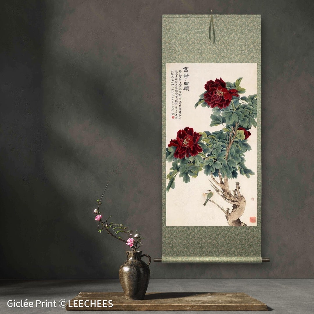 Wealth and Prosperity Until Old Age, Chinese Traditional Gongbi Peony ...