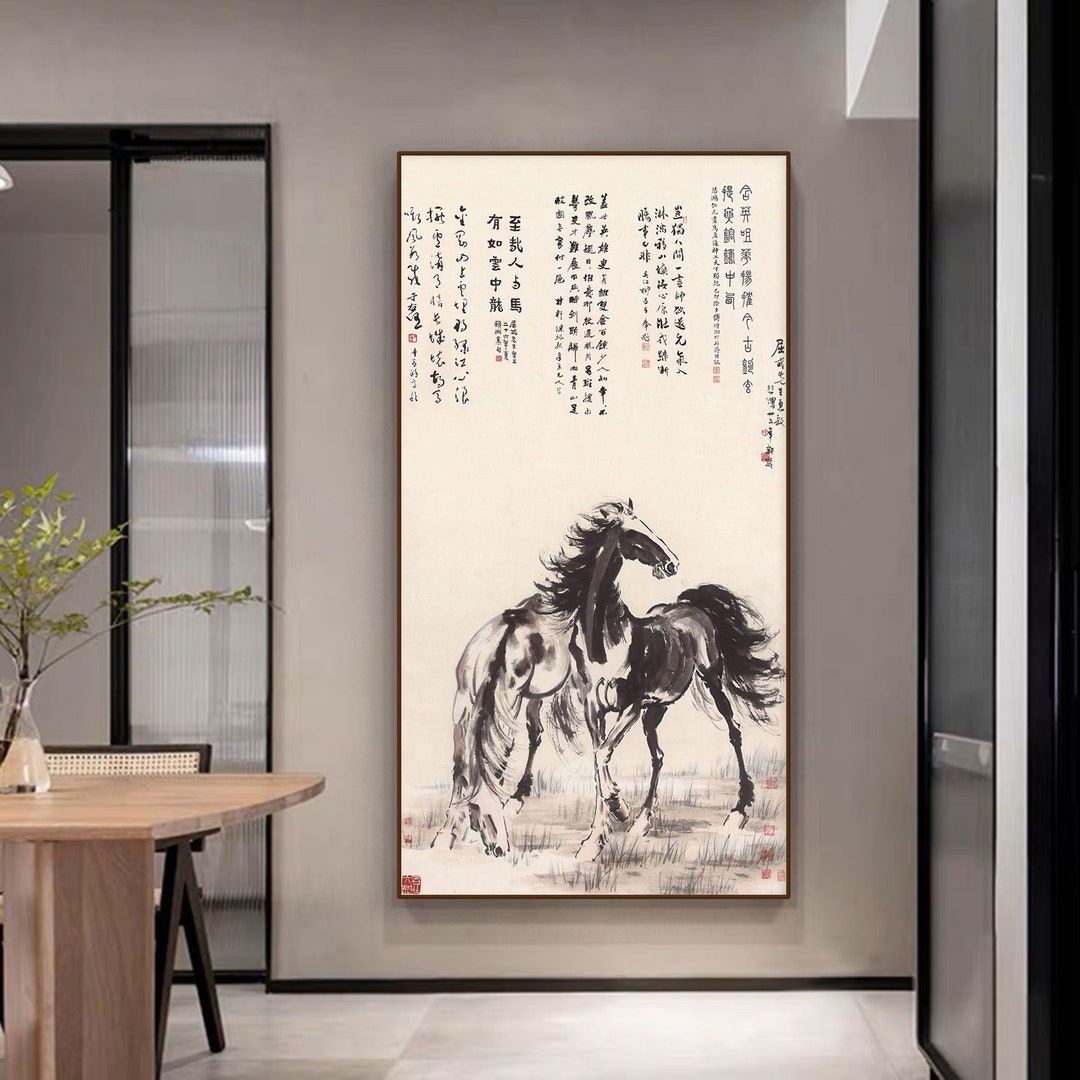 Ink Horses Painting, Xu Beihong, Extra Large Size Horse Brush Painting, Giclee Print on Xuan ...