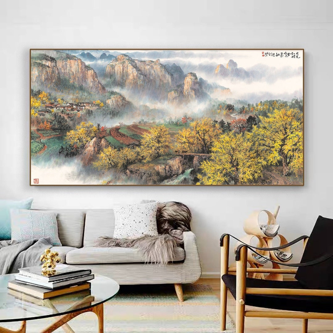 Extra Large Horizontal Terrace Landscape Painting, Limited Edition ...