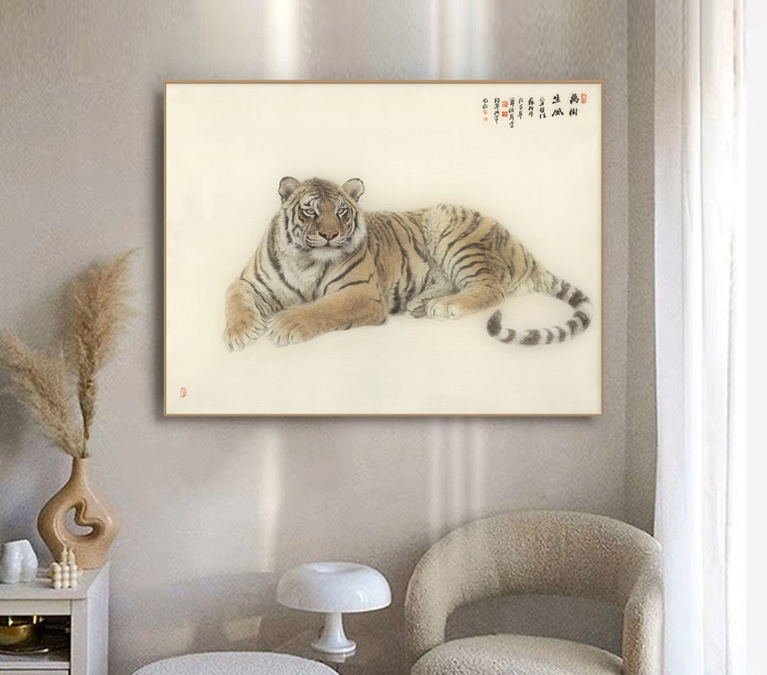 Lying Tiger, Gentle Tones of the Tiger Painting, Chinese Meticulous ...