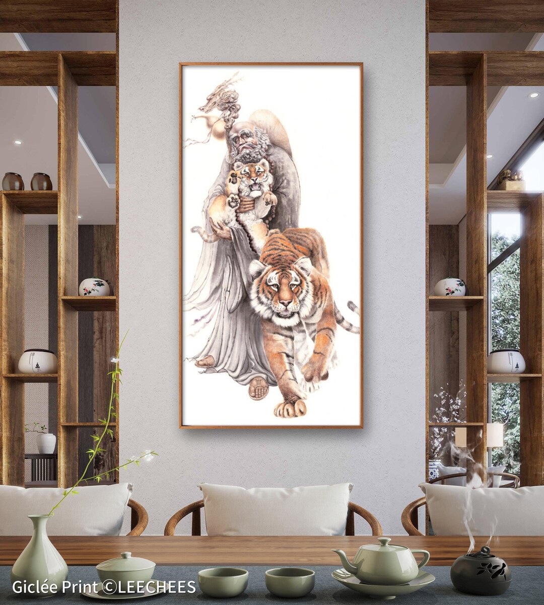 Bodhidharma Subduing the Tiger, 達摩伏虎, Damo Fuhu, Legendary Buddhist Art ...