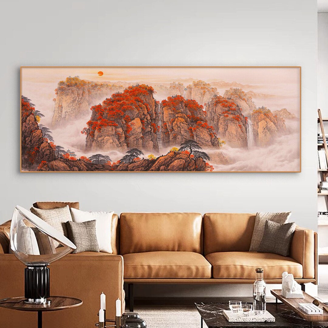 The Majestic Aura of Sunrise Mount Tai, Rosy-hued Morning Glow, Large ...