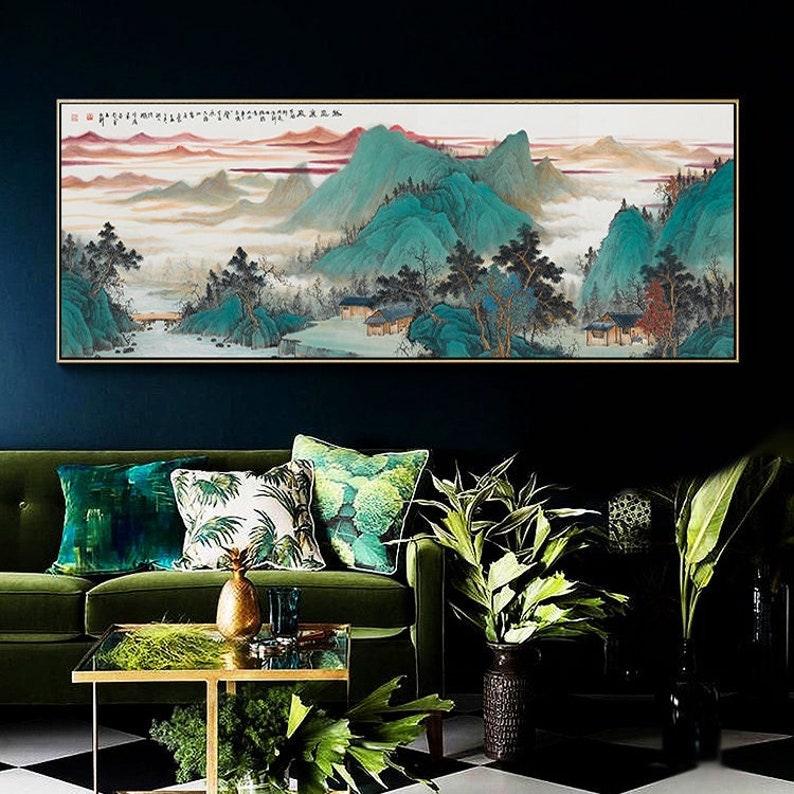 Poetic Blue-green Shan Shui Painting Extra Large Horizontal - Etsy Hong ...