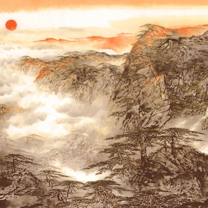 Cloud Mountain Red Sun, Chinese Feng Shui Decorative Painting Replica ...