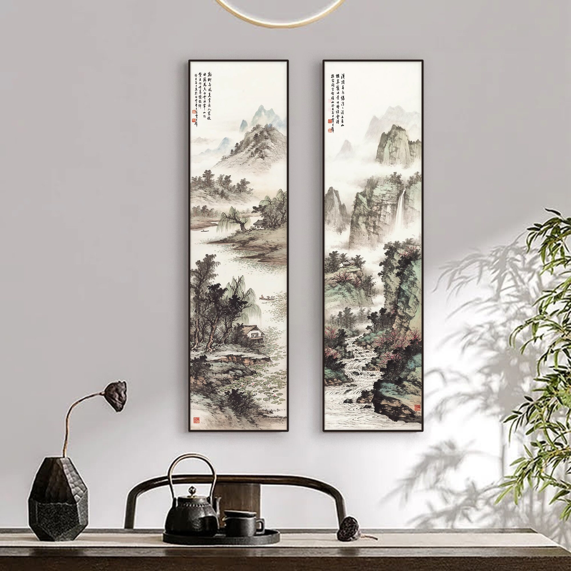 Spring, Summer, 2 Screens of Landscape Paintings of the Seasons ...