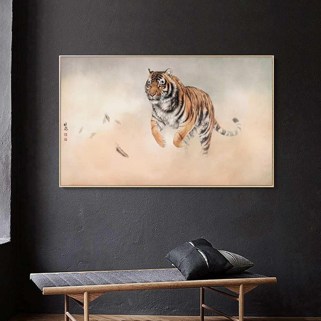 Running Tiger Brush Painting Fine Art Print, Siberian Tiger Giclee ...