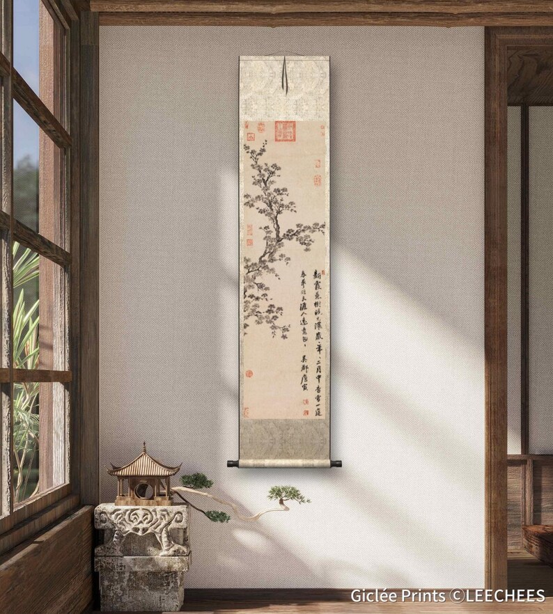 Apricot Blossoms, Minimal Xieyi Tree Flower Painting, Vertical Chinese ...