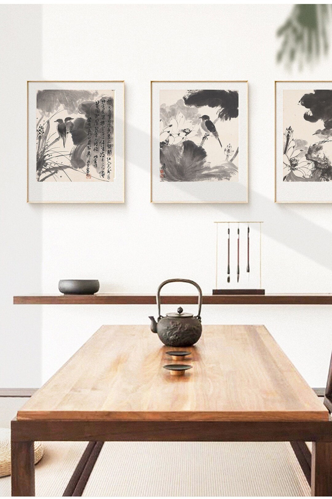 Shuimo Lotus Art, Combination Wall Art, Ink Wash Lotus Brush Painting ...