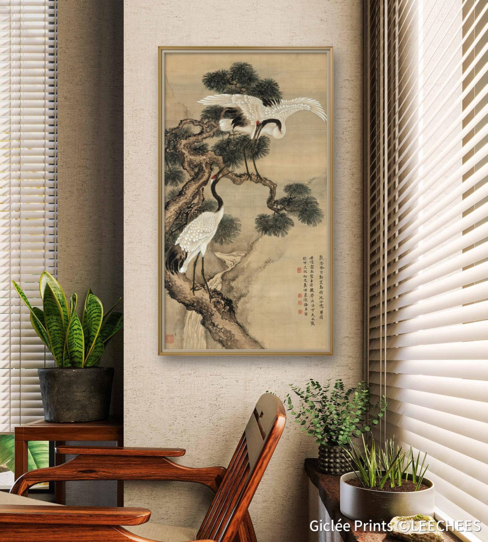 Pine Tree and Red Crowned Cranes, Chinese Meticulous Painting Fine Art ...