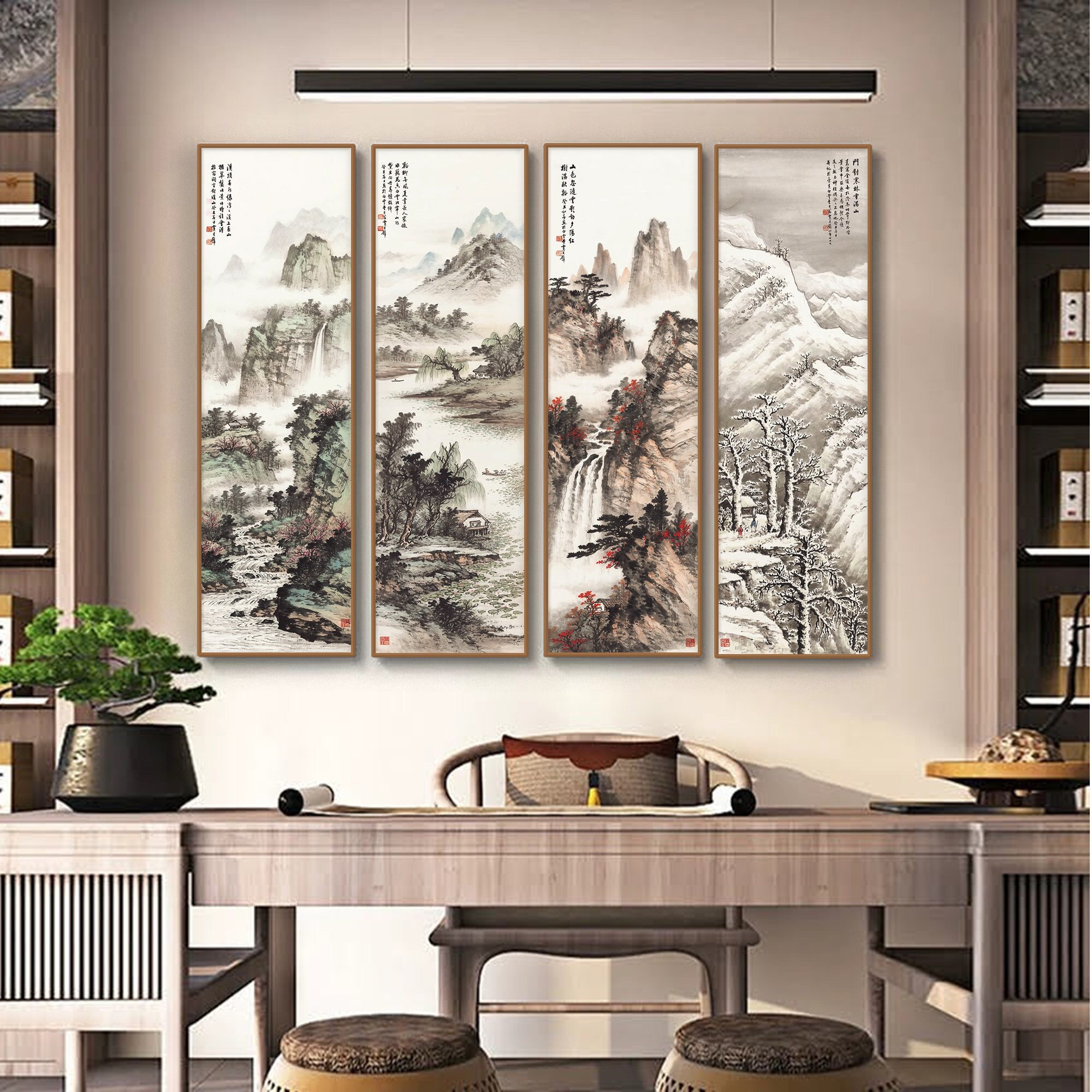 Spring, Summer, 2 Screens of Landscape Paintings of the Seasons ...
