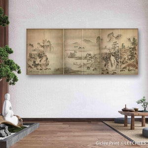 Japanese Minimal Literati Landscape Painting, East Asian Wall Décor ...