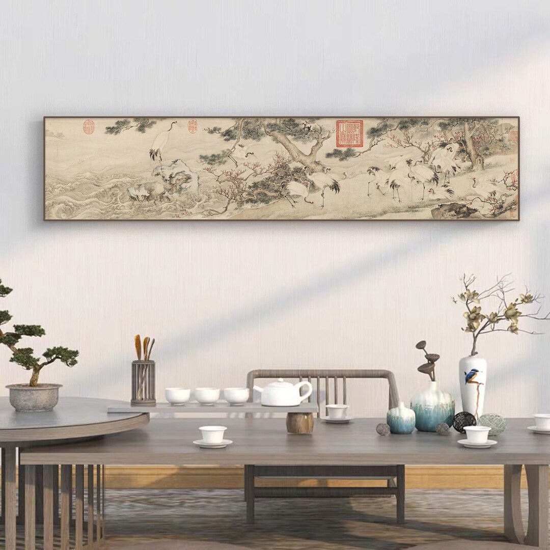 Scroll of the Unborn and the Immortals, Red-crowned Cranes, Horizontal ...