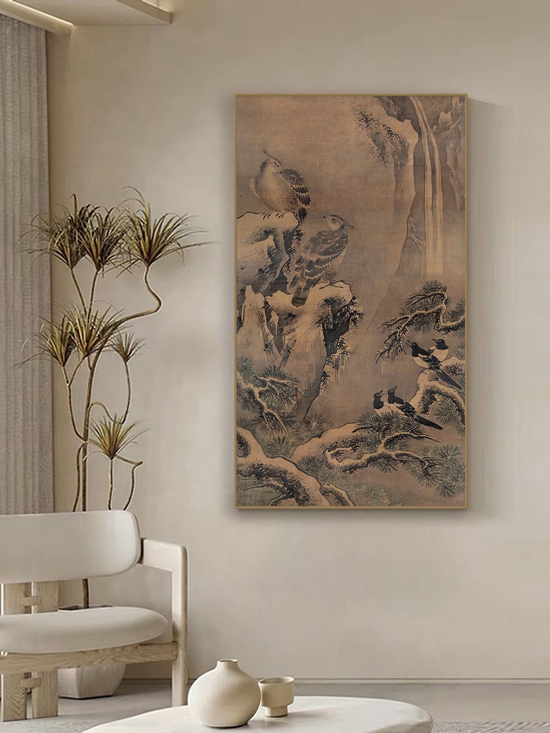 Four Magpies, Chinese Antique Art Replica, Vintage Retro Botanic Wall ...