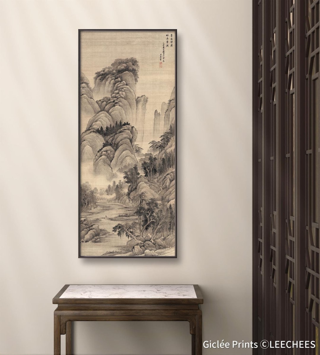 Chinese Antique Shan Shui Painting Silk Printed Replica, Long Vertical ...