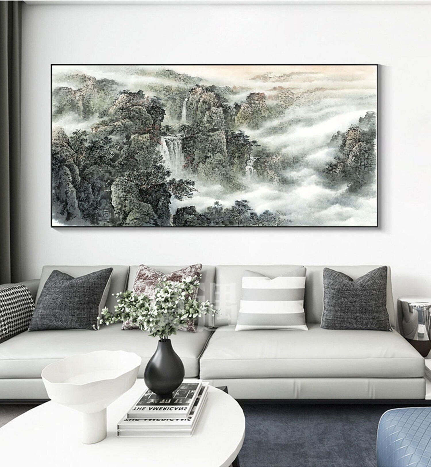 Chinese Shuimo Painting Cloud-wrapped Mystical Waterfalls and - Etsy ...