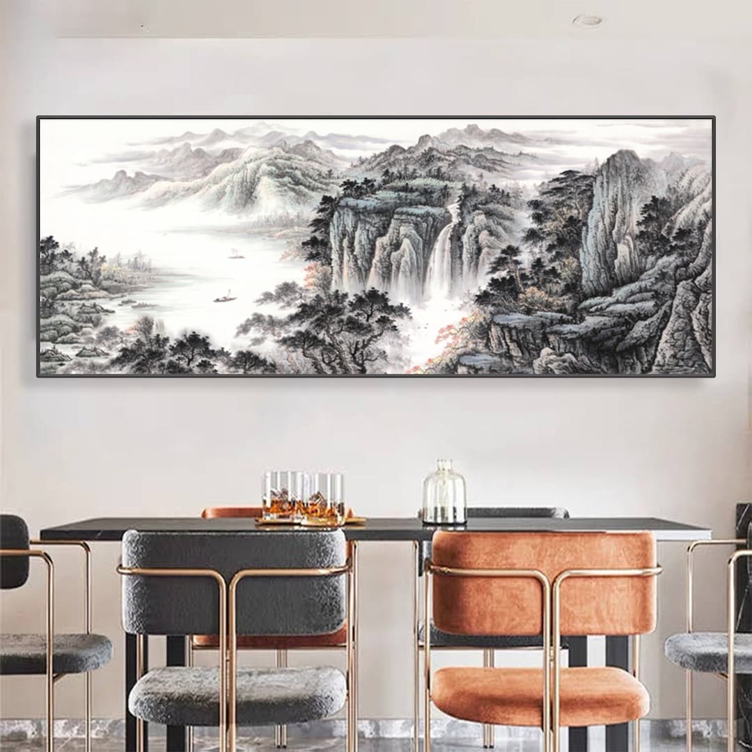 Cloud-covered Mountains Veiled in Mist, Large Horizontal Chinese ...