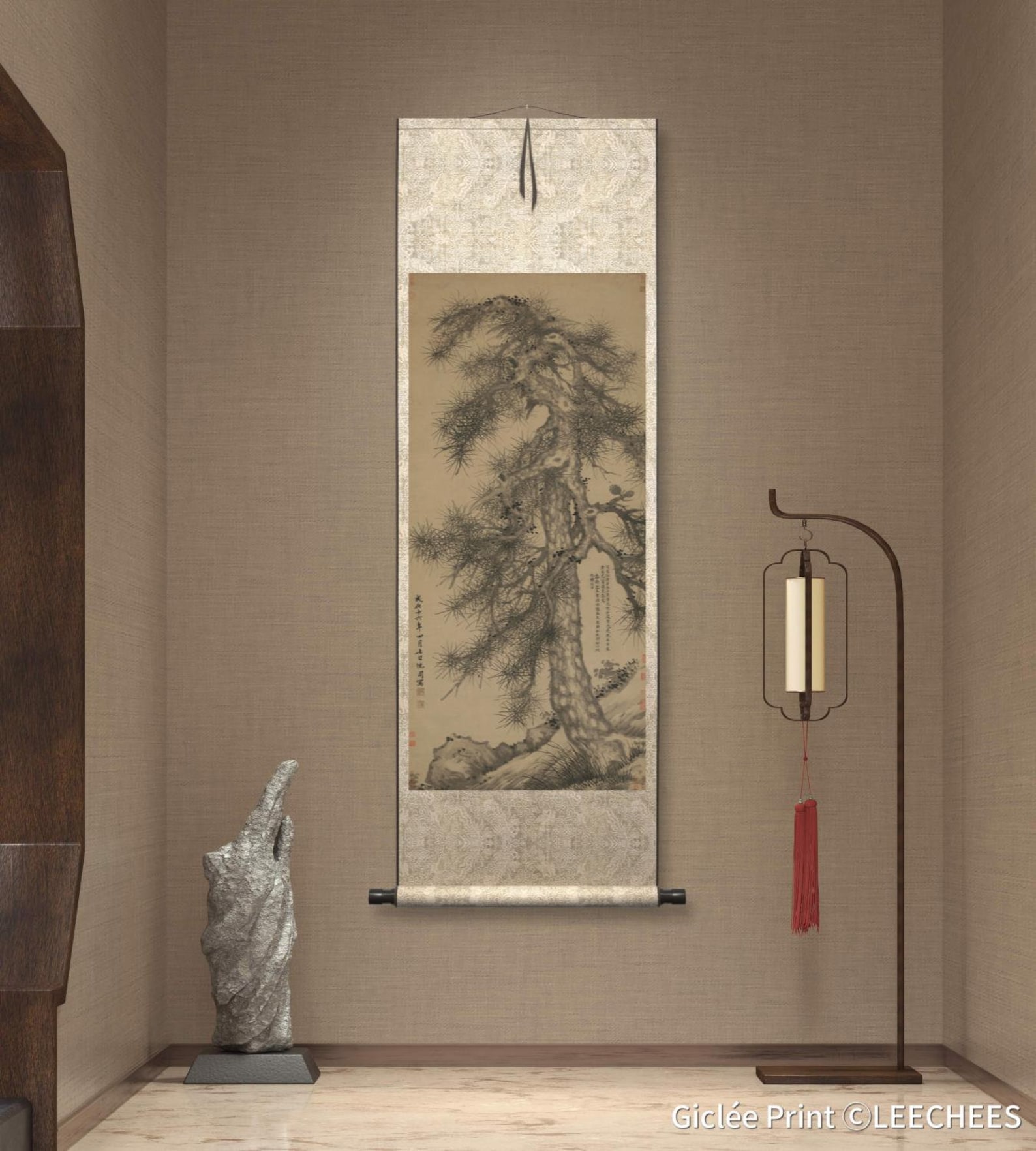 Chinese Antique Pine Tree Painting, Ancient Painting Silk Print, Large ...