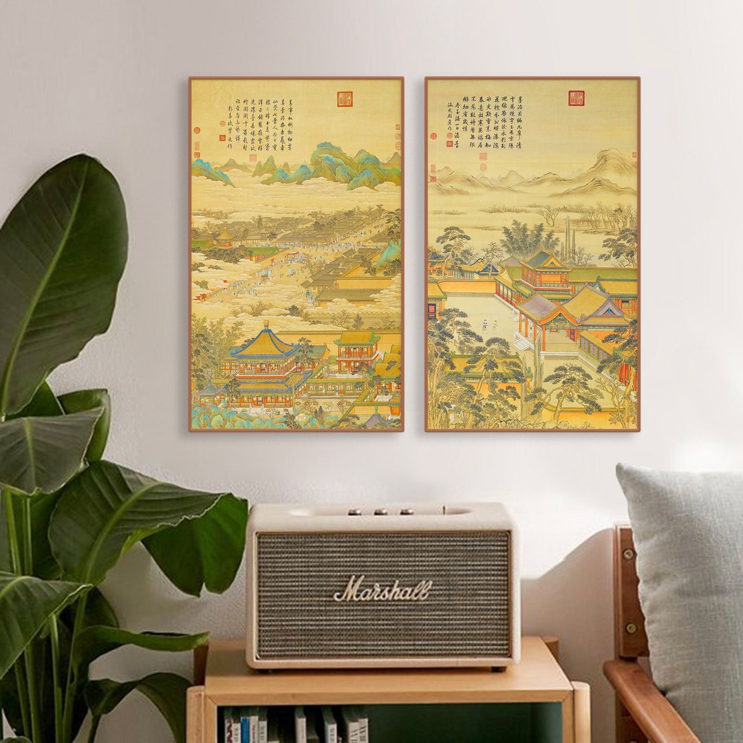 Set of 2, Chinese Meticulous Painting Silk Print, Qing Dynasty ...