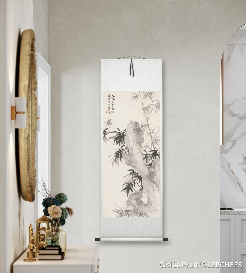 Bamboo and Taihu Stone, Minimal Bamboo Brush Painting, Xieyi Style ...