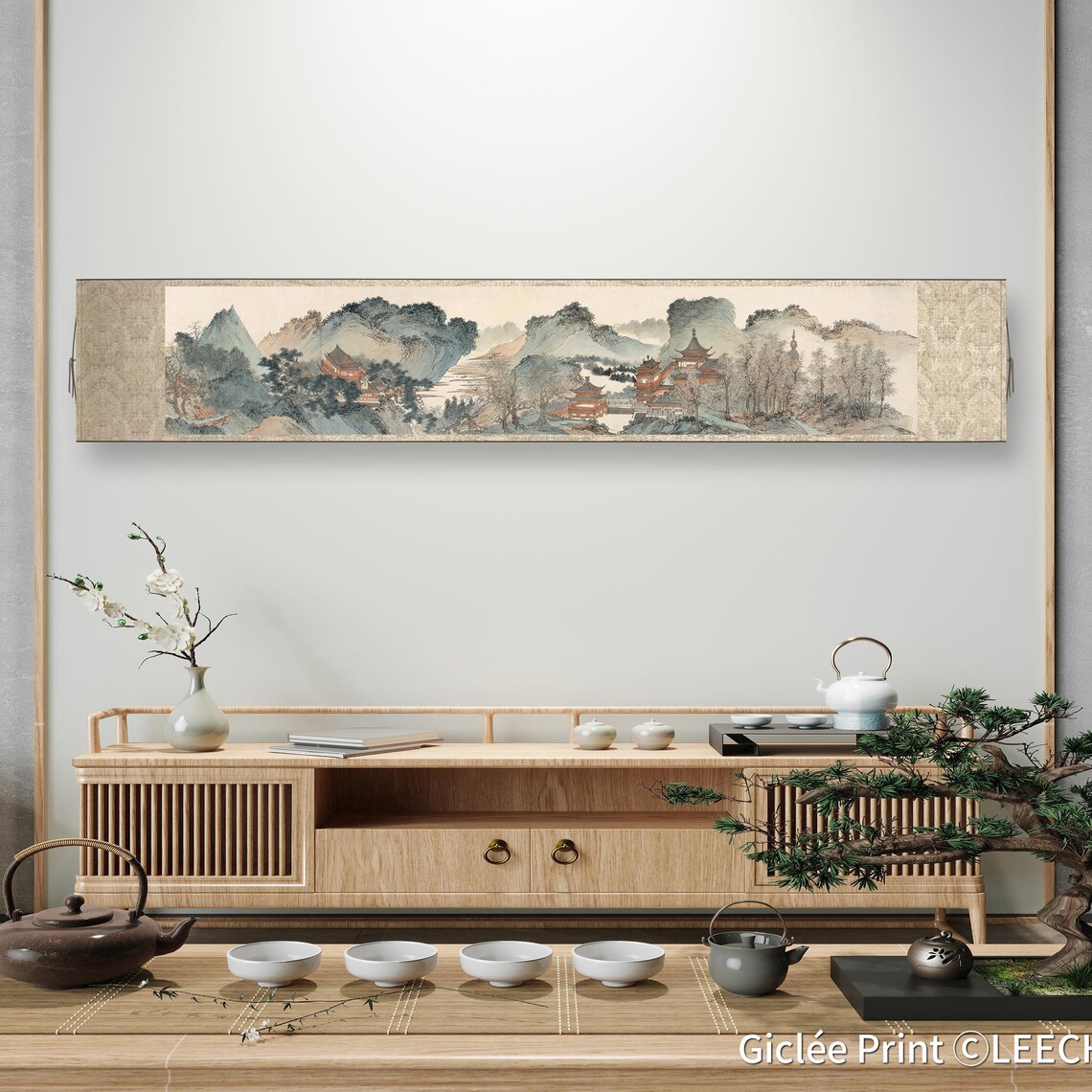 Chinese Ancient Loft Palace Pavilions in Mountains, Horizontal Narrow ...