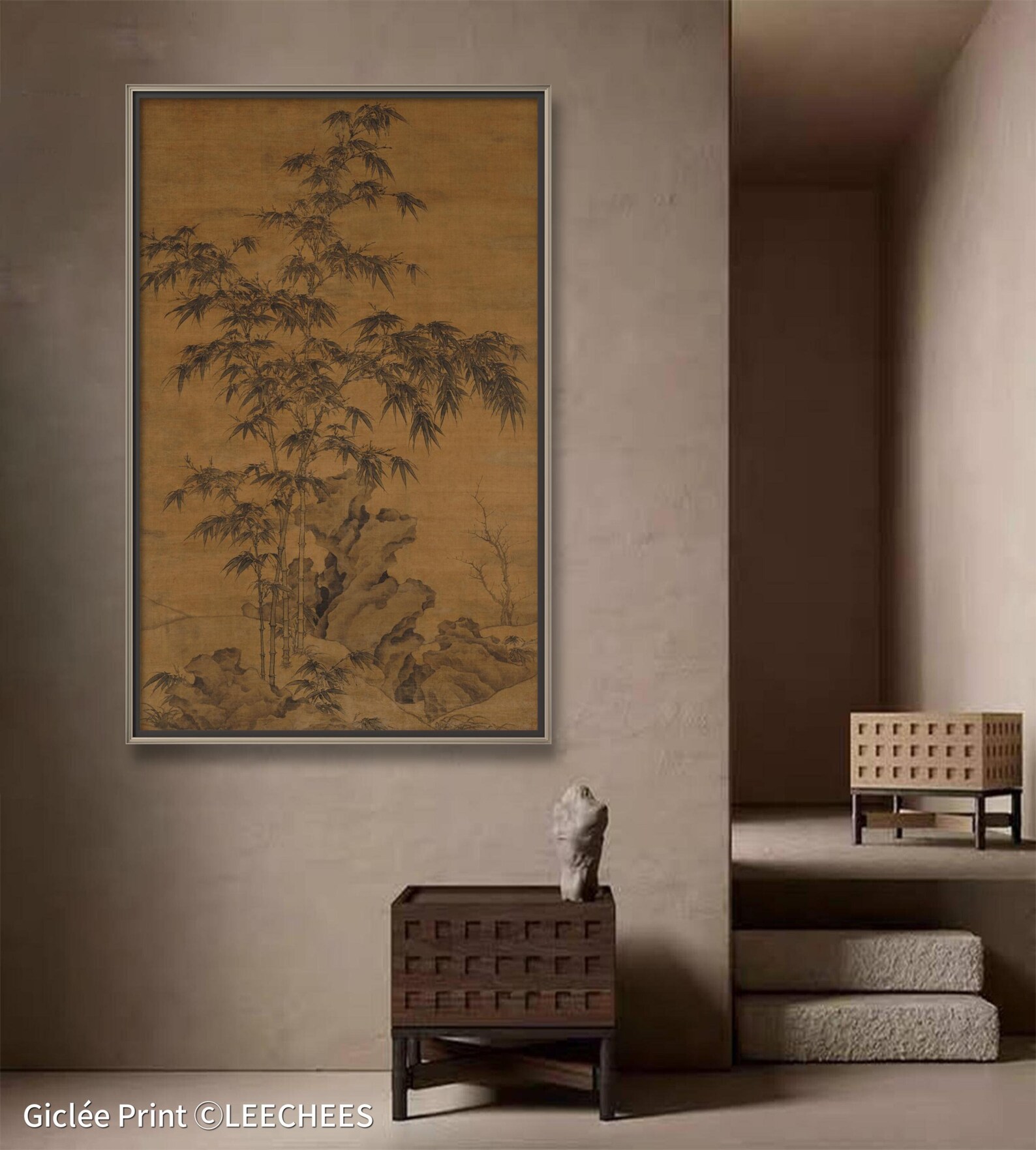 East Asian Bamboo Brush Painting on Silk, Archival Print on Silk ...