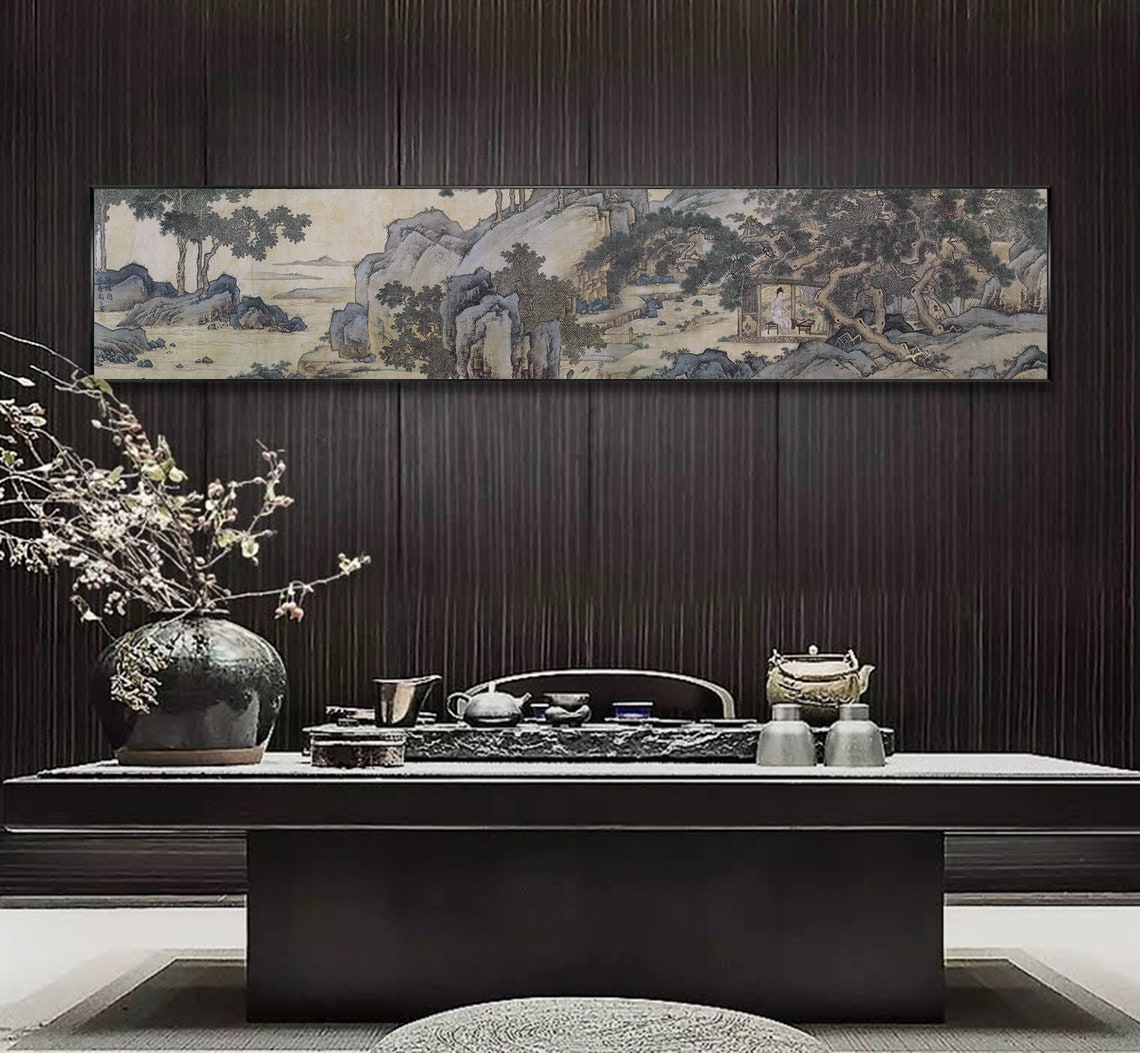 Horizontal Narrow Ancient Landscape Painting, Ancient Literati ...