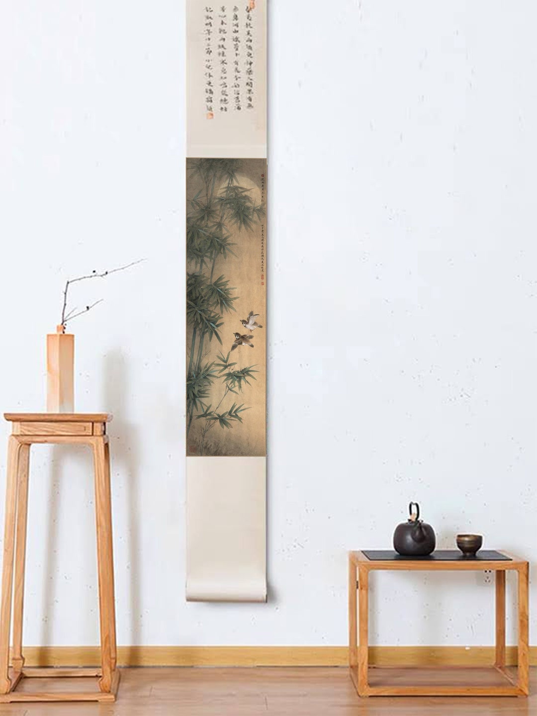 Vertical Slender Chinese Meticulous Painting Art Print, East Asian ...