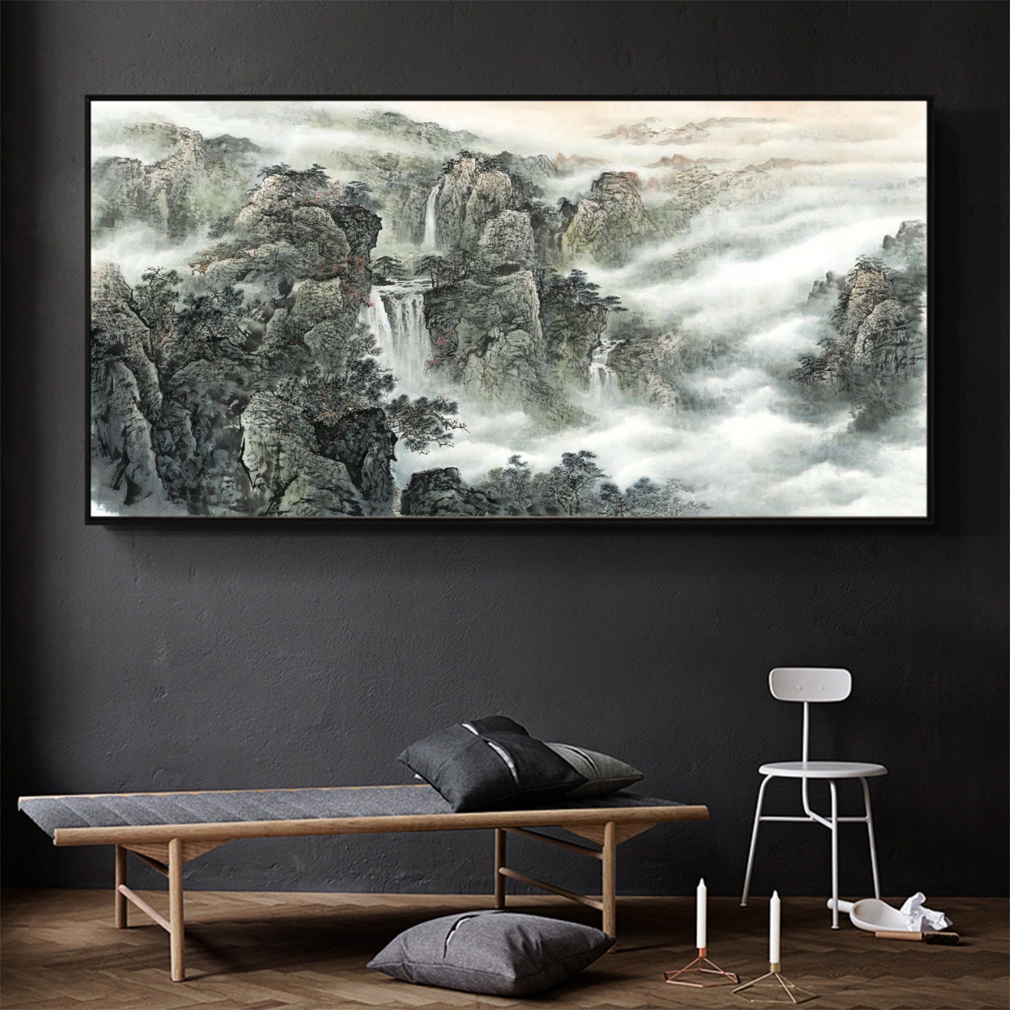 Chinese Shuimo Painting Cloud-wrapped Mystical Waterfalls and - Etsy ...