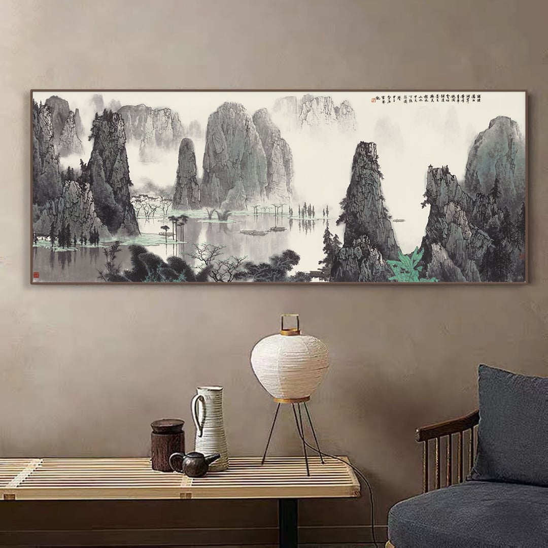 Extra Wide Chinese Shan Shui Art, Li Jiang Landscape Brush Painting ...