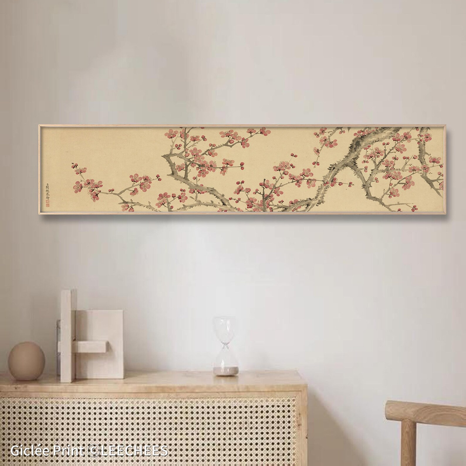 Red Plum, Chinese Antique Brush Painting, Horizontal Narrow Minimal ...