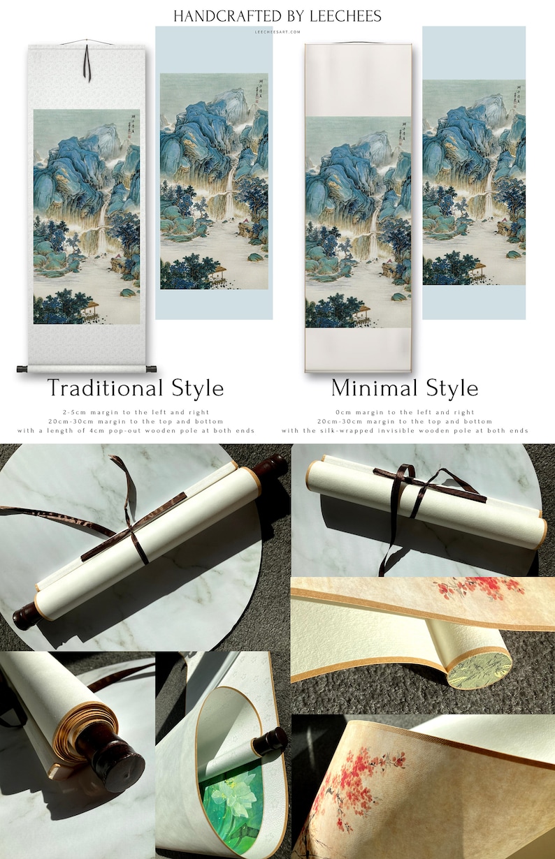 Antique Chinese Lotus Art Replica, Giclee Silk Print, Vertical Narrow ...