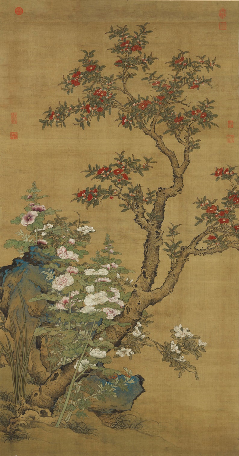 Common Hibiscus & Camellia Blossoms, Chinese Auspicious Meticulous ...