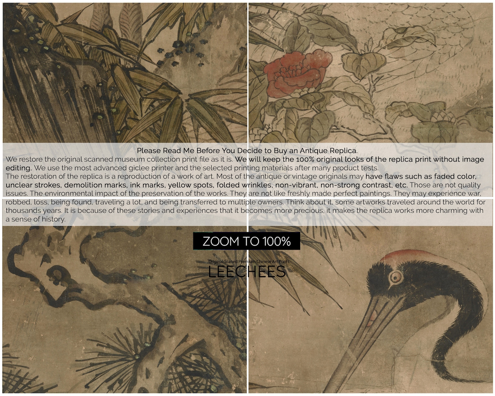 Japanese Art, Set of 2, Bird-and-flower Painting, Japanese Red Crowned ...