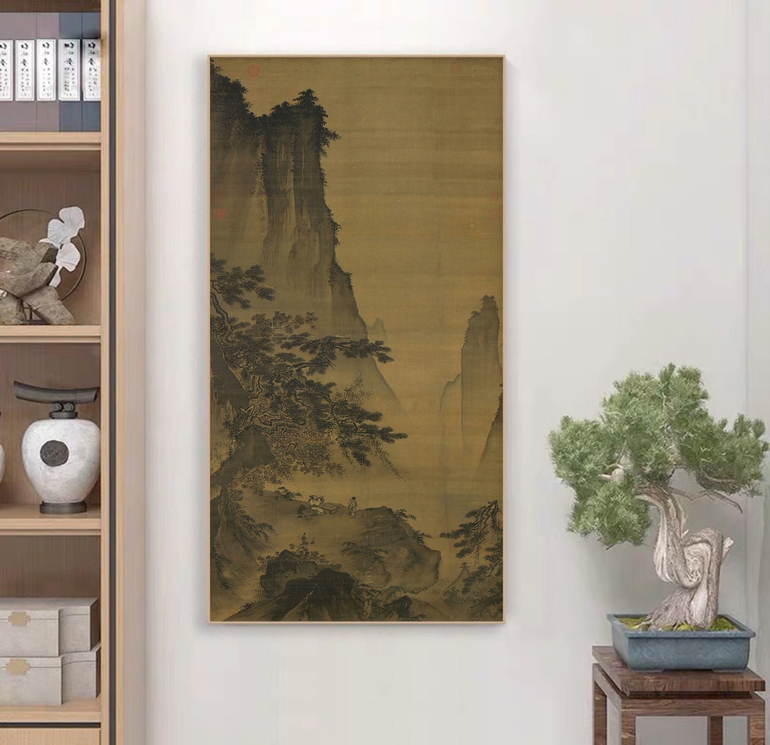 Chinese Literati Painting, High Mountain Tall Pine Tree, Antique Art ...