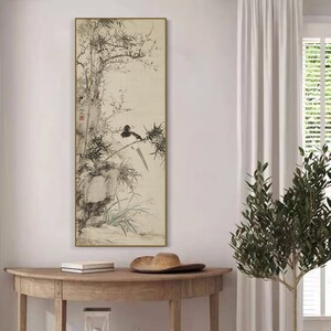 Minimal East Asian Botanic Art Giclee Print, Japanese Painter Yamamoto Baiitsu, Vertical Narrow ...