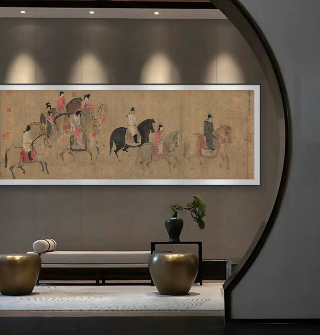 Lady Guoguo’s Spring Outing, Silk Print, 虢國夫人游春圖卷 by Zhang Xuan 907 ...